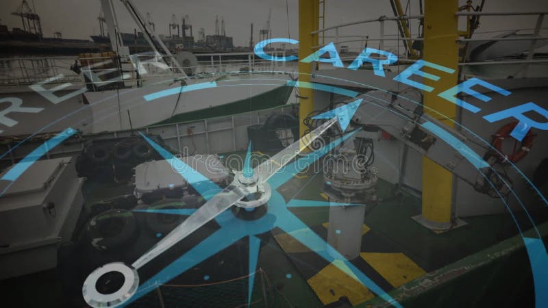 Animation of Compass Spinning and Career Text Over Shipyard Stock Video ...
