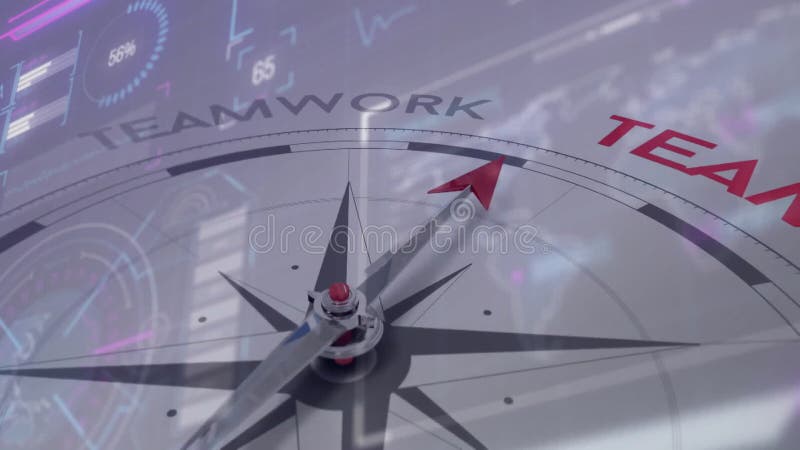 Animation of Compass and Teamwork Text Over Data Processing Stock ...
