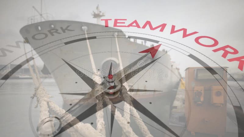 Animation of Compass with Teamwork Text Over Shipyard Stock Video ...