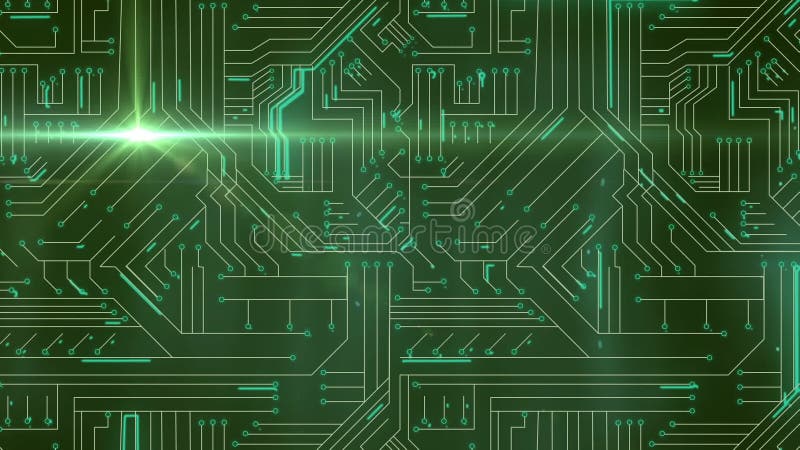 Animation of Computer Circuit Board Digital with Glowing Light Trails ...