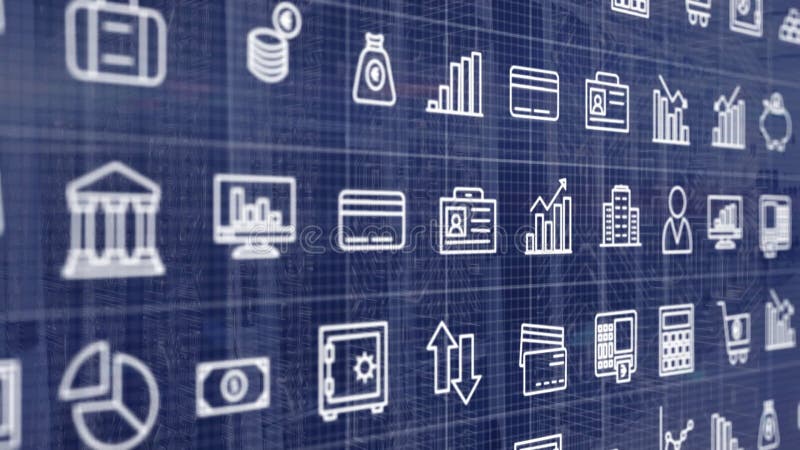 Animation of Computer Circuit Board with Icons Over Server Room Stock ...