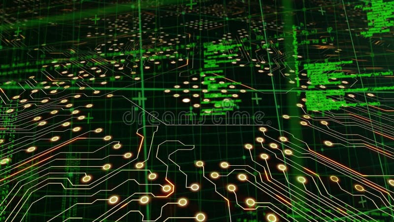 Animation Of Computer Circuit Board Over Data Processing On Black