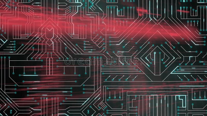 Animation Of Computer Circuit Board Over Data Processing On Black