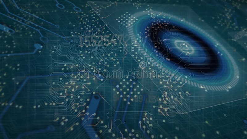 Animation Of Computer Circuit Board Over Data Processing And Scope