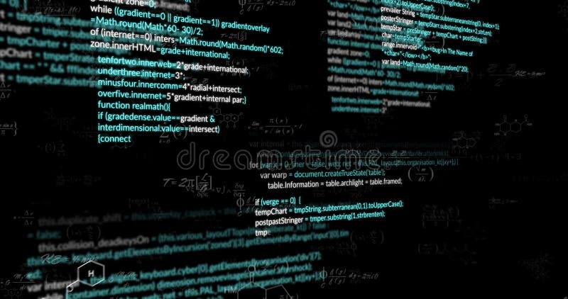 Animation Of Computer Code And Mathematical Formulas Floating In