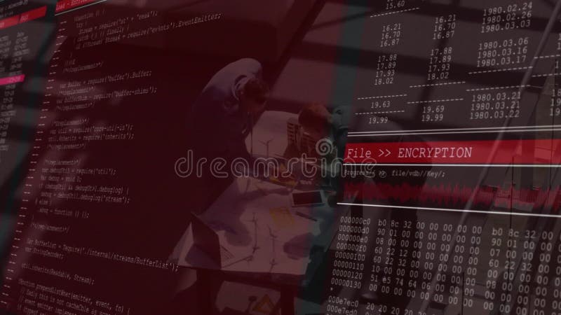 Animation of Computer Code Overlaying People Working at Table in School Setting Stock Footage ...