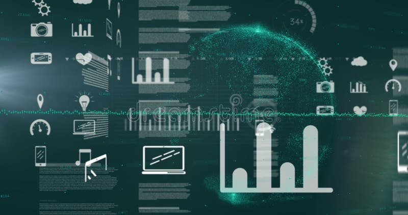 Animation Of Computer Icons And Programming Language Moving Over Globe Stock Footage Video Of
