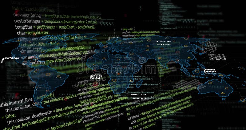 Animation Of Computer Language Binary Codes And Map Over Black