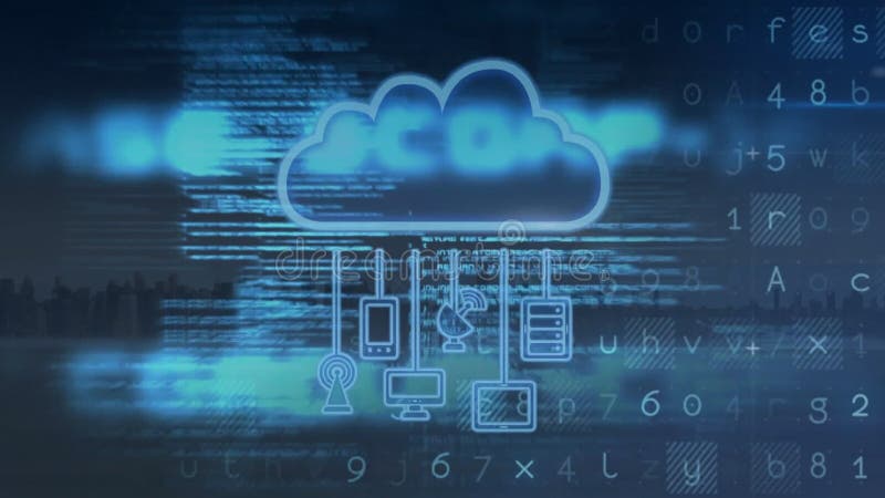 Animation of Computer Language and Cloud with Icons Over Modern ...
