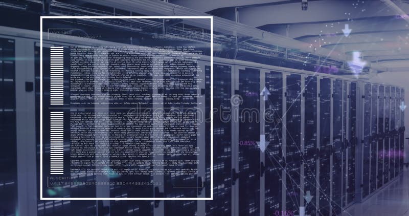 Animation of Computer Language, Connected Icons Globe Over Bars on Data Server Racks Stock Video ...