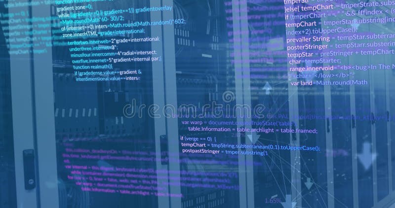 Animation Of Computer Language And Connected Icons Over Data Server