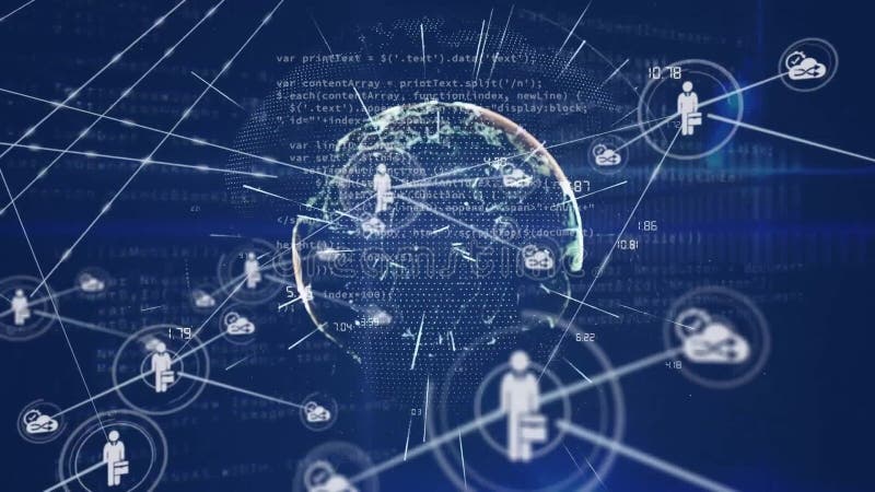 Animation of Computer Language, Connected Icons Over Numbers Around ...