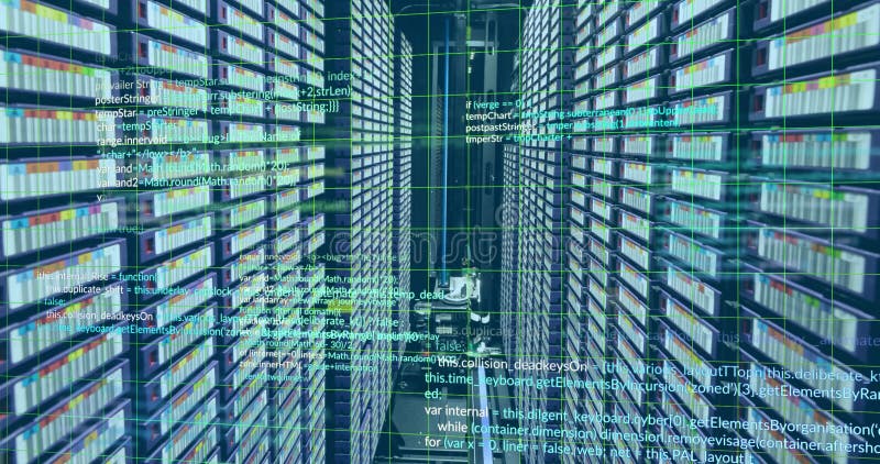 Animation of Computer Language and Grid Over Data Server Racks Stock Footage - Video of exposure ...