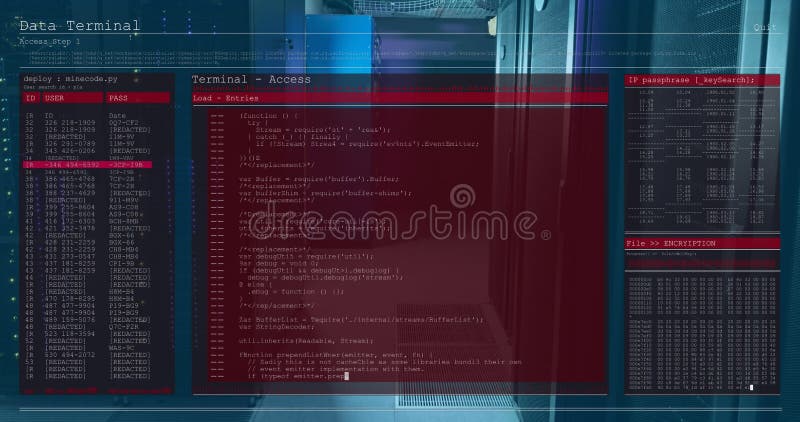 Animation of Computer Language and Interface Over Server Room Stock ...