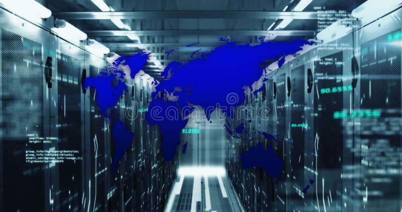 Animation Of Computer Language And Map Over Connected Dots On Data
