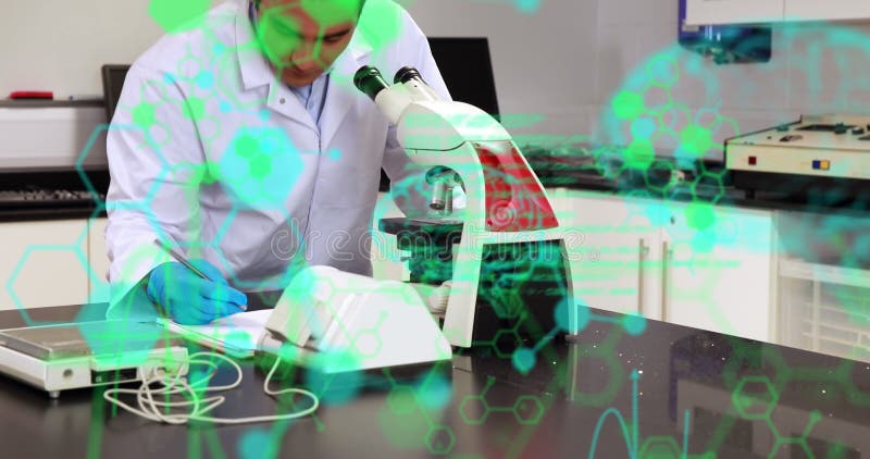 Animation Of Computer Language And Molecule Structure Over Biracial