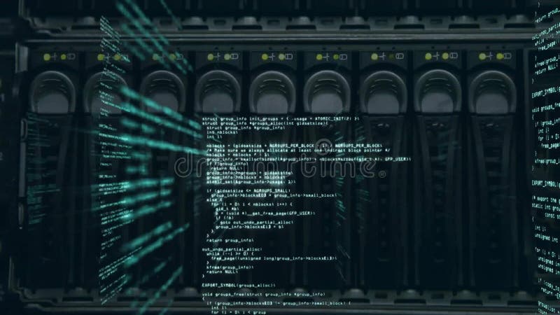Animation of Computer Language Over Back Panel of Data Server Modem Stock Footage - Video of ...