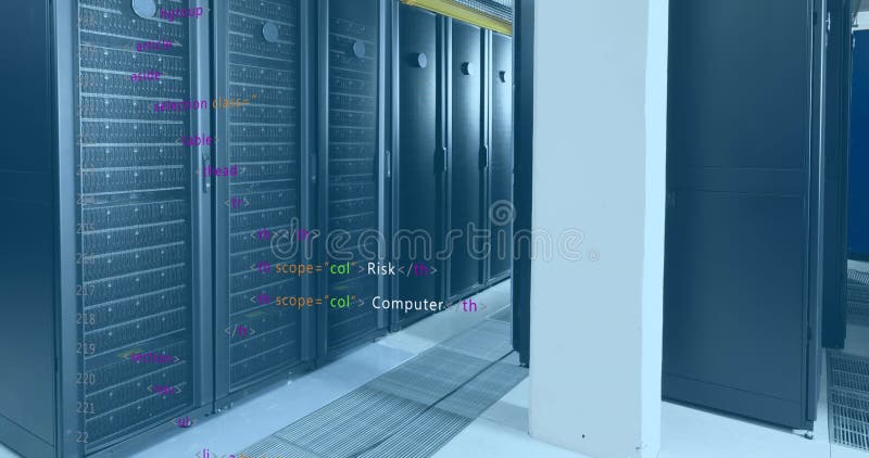 Animation of Computer Language Over Data Server Racks Stock Footage - Video of exposure, people ...