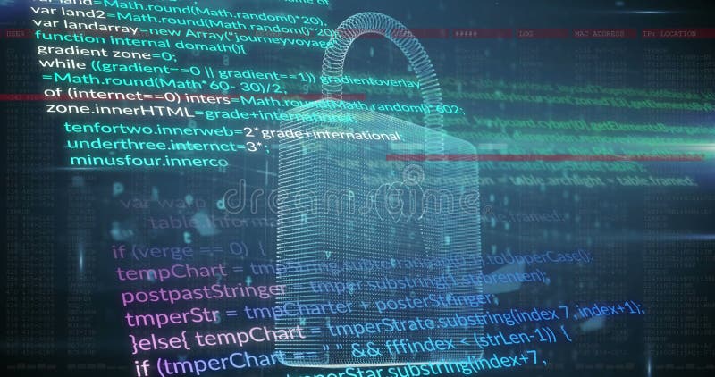 Animation of Computer Language, Padlock, Letters, Numbers, Symbols Over Dynamic Waves Stock ...