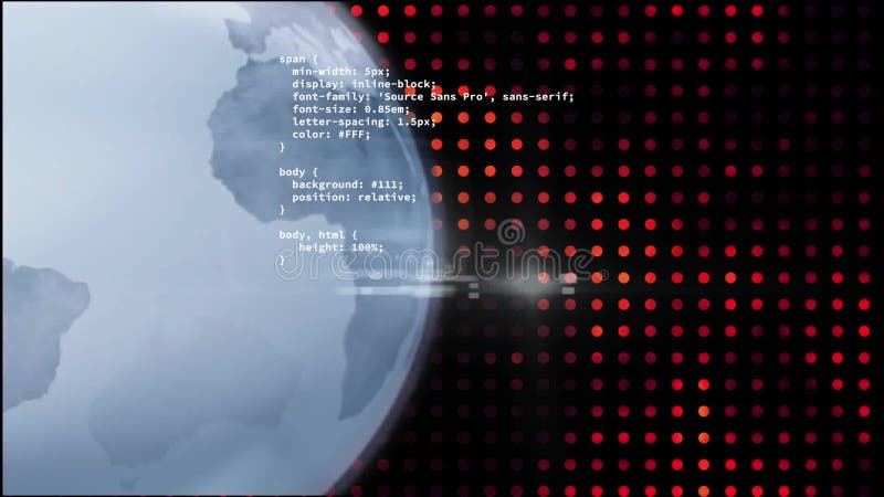 Animation Of Computer Language And Rotating Globe With Dots Over Black