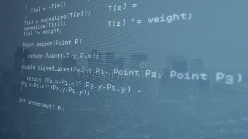 Animation of Computer Language on Screen Moving Against Modern ...