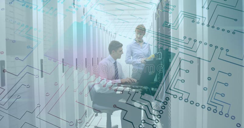 Animation of Computer Motherboard with Man and Woman Talking in ...