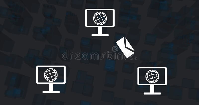 Animation of Computer Networking Icons Over 3d Shapes in Seamless ...