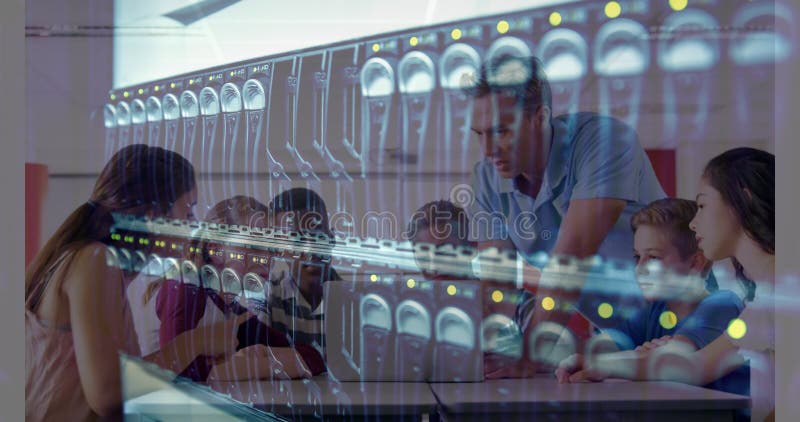 Animation of Computer Server Over Students and Teacher Stock Video ...