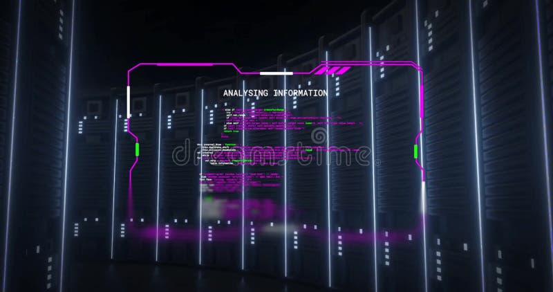 Animation of Computer Servers Over Analysing Information Text on Processing Data File on Black ...