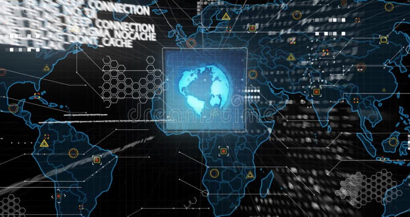 Animation of Computing Data Processing Over Globe and World Map Stock ...