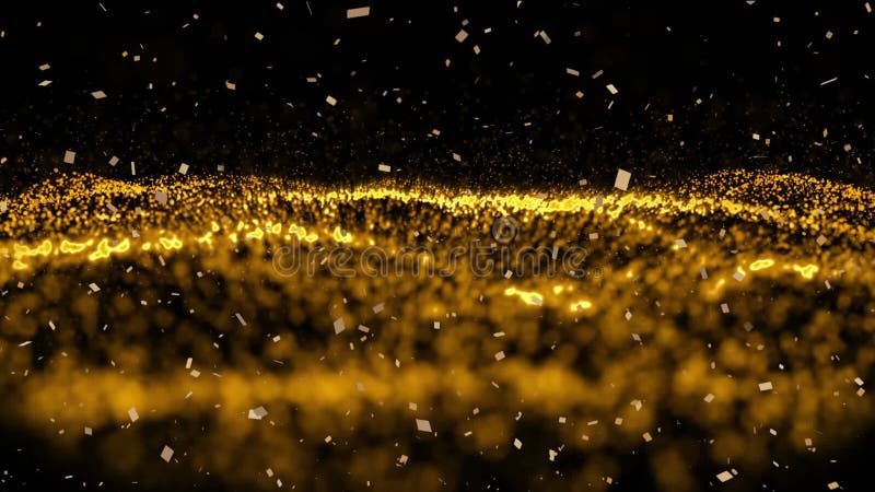 Animation of Confetti Falling with Glowing Orange Mesh in Background ...