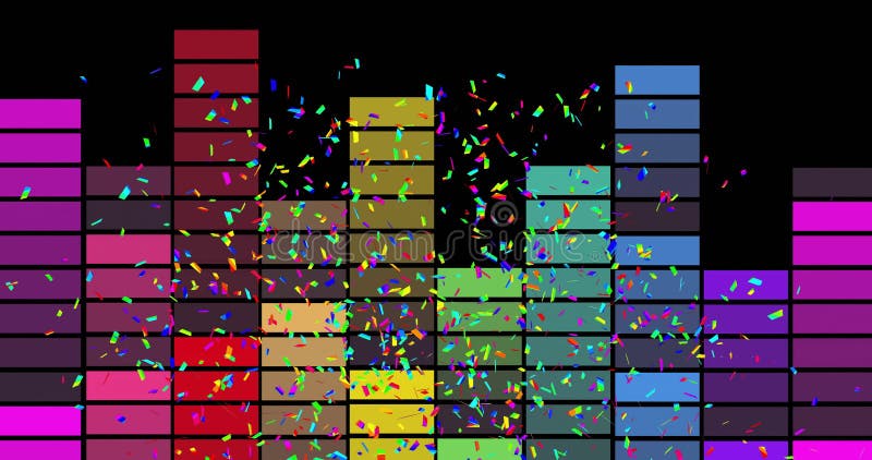 Animation of Confetti and Graphic Equalizer Lights on Black Background ...