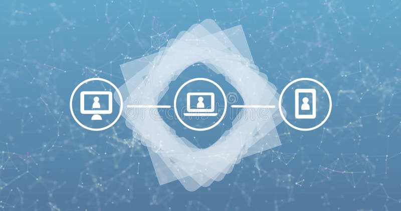Animation of Connected Digital Communication Media Icons Over Spinning ...