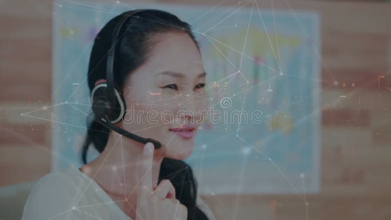 Animation of Connected Dots on Asian Customer Service Representative ...