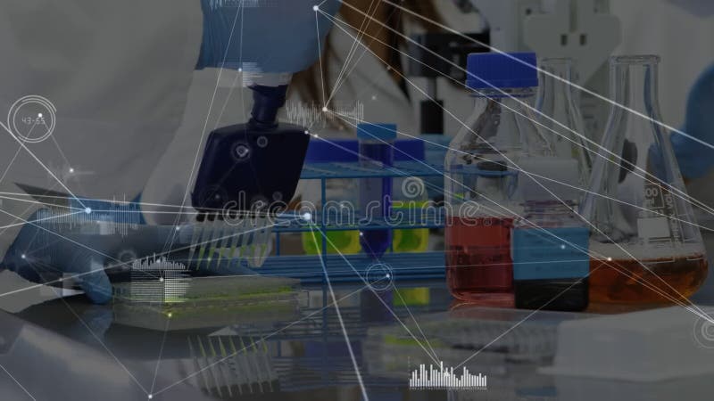 Animation of Connected Dots with Graph Icons, Midsection of Scientist ... Animation of Connected Dots with Graph Icons, Midsection of Scientist ...