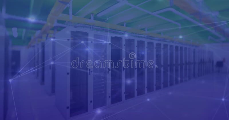 Animation of Connected Dots Over Data Server Systems in Server Room ...