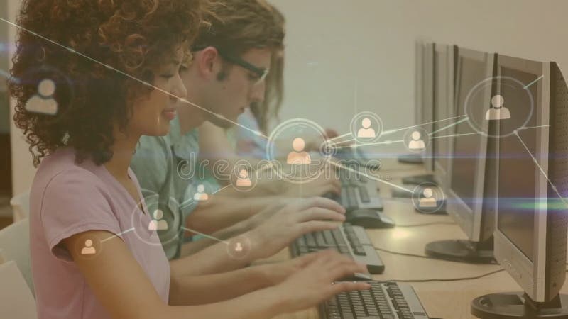 Animation of Connected Dots Over Diverse Young Students Using Computer ...