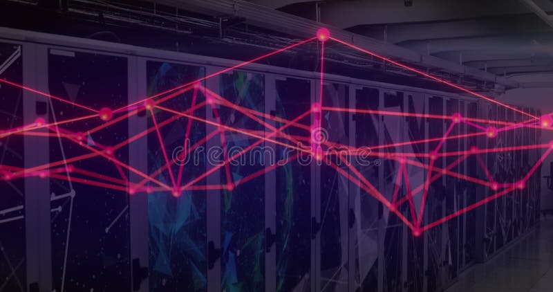 Animation of Connected Dots Over Globes on Data Server Racks in Server Room Stock Footage ...