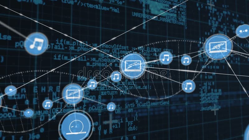 Animation of Connected Icons, Dna Helix Over Programming Language ...