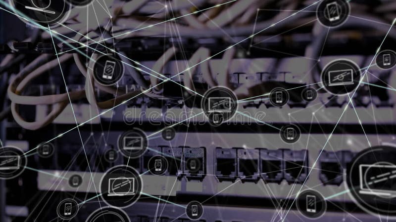 Animation of Connected Icons and Dots with Lines Over Wires Attached To ...