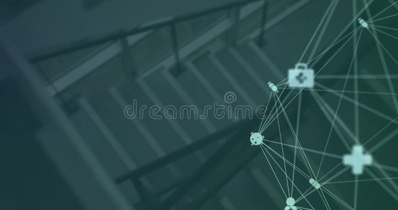 Animation of Connected Icons Forming Globe Over High Angle View of ...