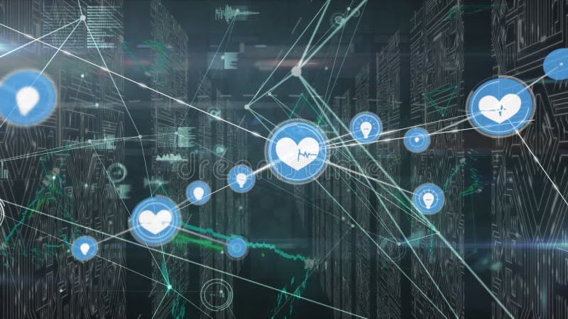 Animation of Connected Icons and Graphs with Circuit Board Pattern ...