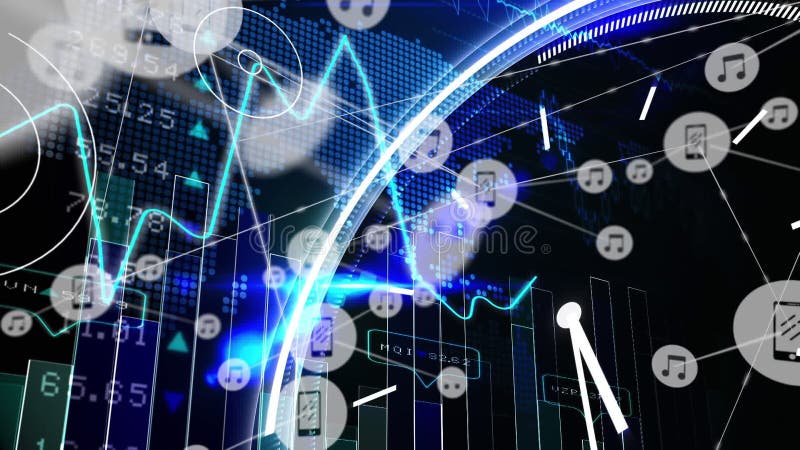 Animation of Connected Icons on Graphs and Digital Clock with Numbers ...