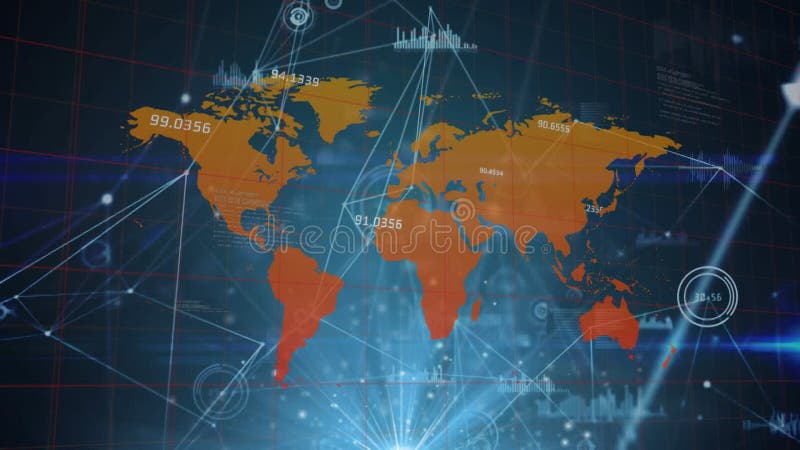 Animation of Connected Icons with Graphs Over Map and Numbers Against ...