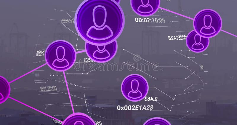 Animation of Connected Icons Over Changing Numbers Around Circuit Board ...