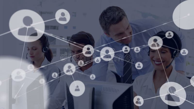 Animation of Connected Icons Over Manager Assisting Customer Service ...