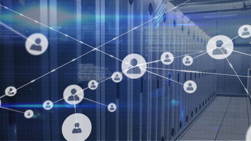 Animation Of Connected Icons And Programming Language Over Server Room