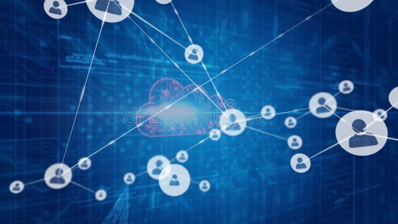 Animation of Connected User Icons in Digital Cloud Computing Network Background Stock Footage ...