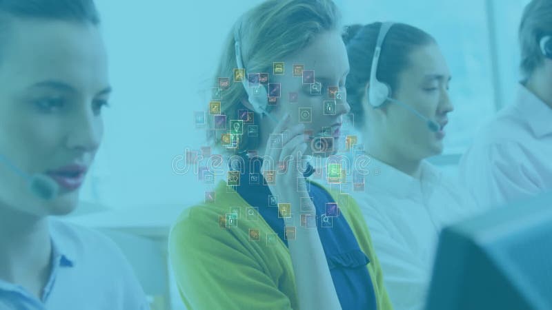 Animation of Connection with Icons and Data Over Diverse Business ...