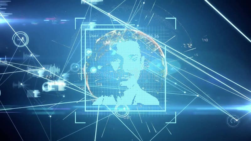Animation of Connections and Data Processing with Portraits Over Globe ...